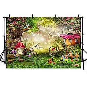 MEHOFOTO Enchanted Forest Photo Background Fairy Tale Magic Big Tree Mushroom Princess Girl Birthday Party Decorations Banner Backdrops for Photography 7x5ft