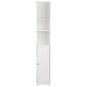 Bonnlo Narrow Cabinet, 67" Tall Slim Bathroom Storage Cabinet 12" Wide White Skinny Linen Cabinet with 3 Open Shelves Single Door Adjustable Shelf Space Saving Corner Pantry