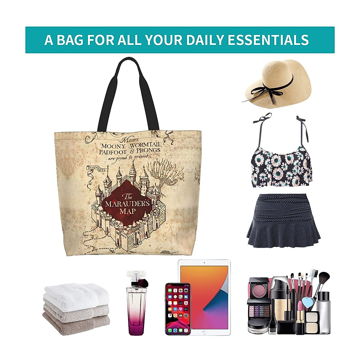 Jenyewer cartoon movie Anime Tote Bag Large Shoulder Bag Casual Reusable Handbag Travel Grocery Shopping Beach Bags