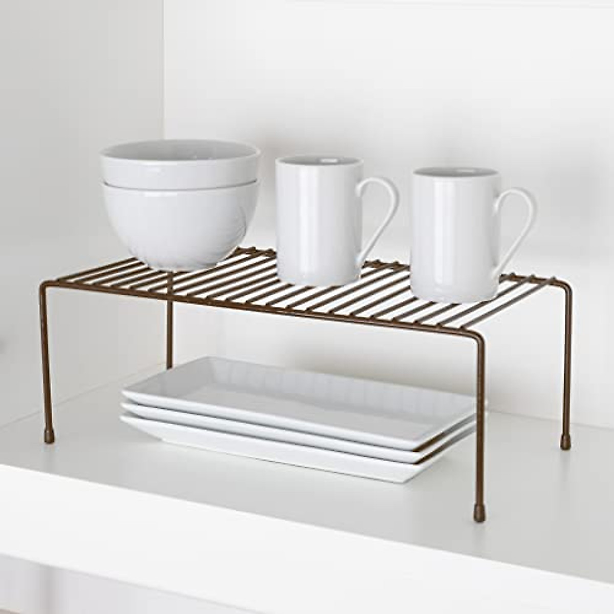 Smart Design Classic Storage Shelf – Large (8.5 x 16 in.), Bronze – Sturdy Steel Pantry Organizer with Rust-Resistant Finish and Non-Slip Feet for Easy Home Organization and Storage