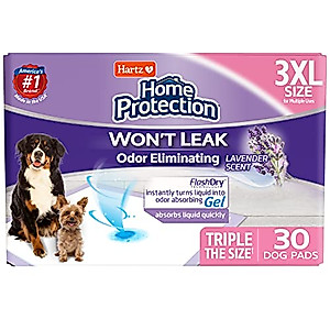 Hartz Home Protection Odor Eliminating Scented Dog Pads, Super Absorbent & Won’t Leak, Lavender Scent, 3XL Pads, 30 Count, Packaging May Vary