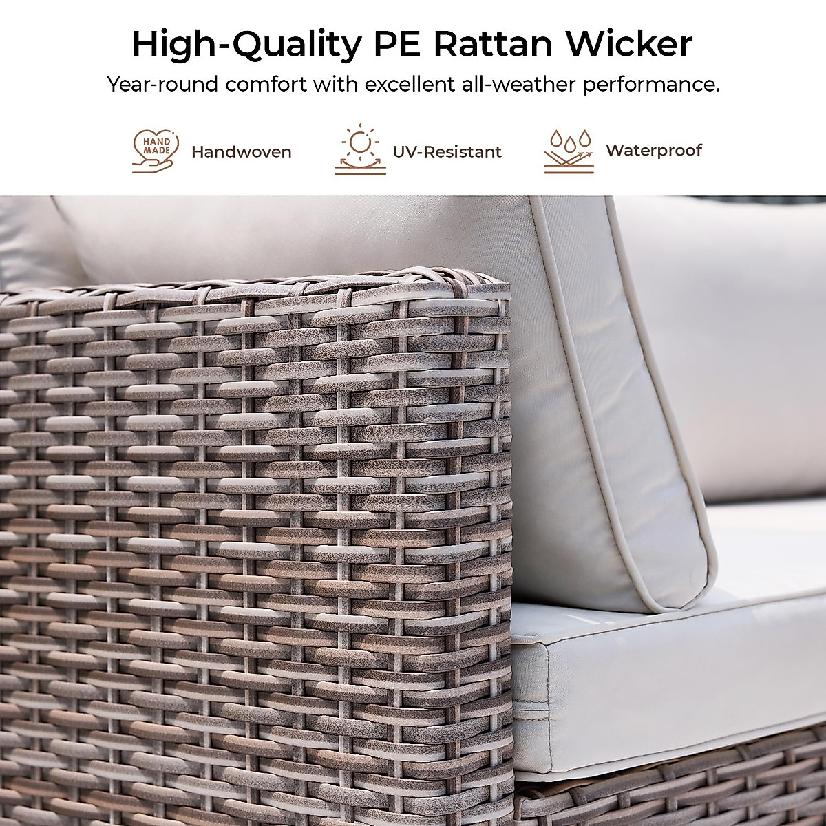 LuxaDomus Patio Furniture Set 5 Pieces, Outdoor Patio Conversation Set with Patio Table, Wicker Outdoor Sofa with Thickened Cushion, PE Rattan Outdoor Furniture Sectional Couch for Garden Backyard