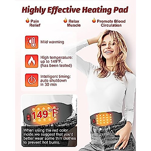 Natural Jade Menstrual Heating Pad, Portable Heating Pad for Period, Cramps, Belly, Waist, Electric Cordless Pad with Heating and Vibration Massage, Back Pain Relief, Gifts for Her or Him(Gray)