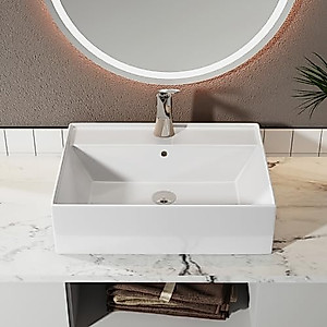 Sinber BVS2417A-OK 24" x 17" x 6.3" White Rectangular Ceramic Countertop Bathroom Vanity Vessel Sink