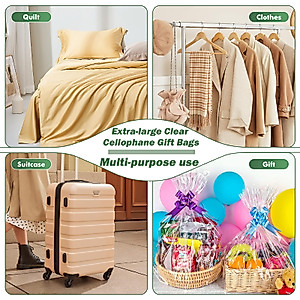 50 Packs Large Cellophane Bags 24" x 30" Clear Cellophane Gift Basket Wraps Extra-large 2.3 Mil Thick Clear Cello Bags for Fruit Basket, Gift Wrap, Treats, Arts and Crafts, 50ct Ribbon Bows