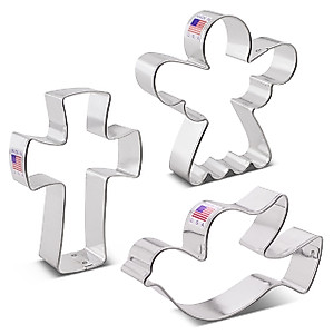 Religious Christmas Cookie Cutters 3-Pc. Set Made in USA by Ann Clark, Angel, Cross, Dove
