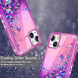 iPhone 13 Mini Case, [with Tempered Glass Screen Protector Included], STARSHOP Liquid Bling Sparkle Floating Glitter Quicksand Phone Case Girls Women Cute for iPhone 13 Mini - Pink/Purple