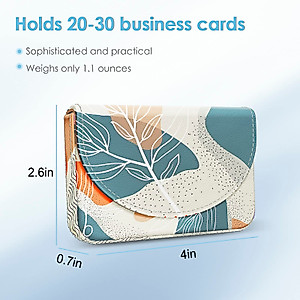 xiviers Business Card Holder，PU Leather Business Card Case Color Printing Pattern Card Holder Wallet，Pockets Magnetic Credit Card Holders for Men and Women，Bohemian Leaf