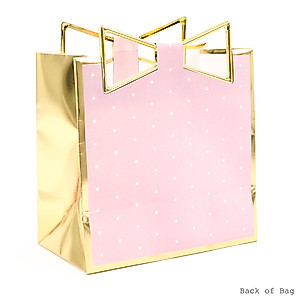 Hallmark Signature 7" Medium Gift Bag (Pink with Gold Border and Metallic Bow) for Mothers Day, Birthdays, Engagements, Valentines Day, Sweetest Day and More