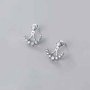 SLUYNZ 925 Sterling Silver CZ Jacket Earrings for Women Teens Star Jacket Earrings Huggie Studs (A-Silver)