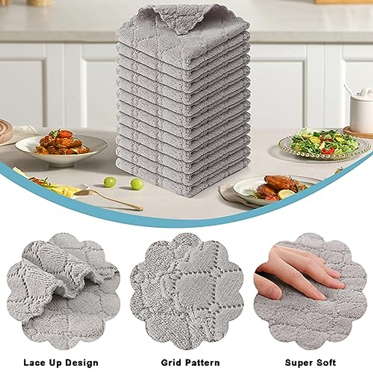 Homaxy 12 Pack Kitchen Dish Cloths(10 x 10 Inches, Grey), Super Soft and Absorbent Coral Velvet Dish Towels, Nonstick Oil Fast Drying Kitchen Cleaning Cloths, Lint Free Household Dishcloths