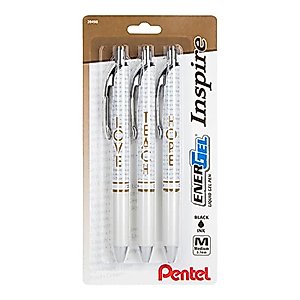 Pentel EnerGel Inspire Love/Teach/Hope, (0.7mm) Medium Line, Black Ink 3-pk