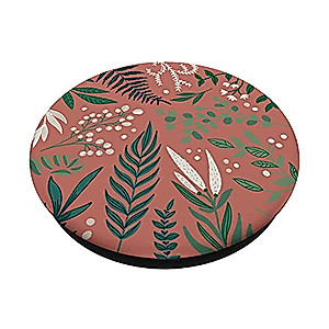 Green Botanical Fern Foliage & White Berry Floral Pattern PopSockets Swappable PopGrip
