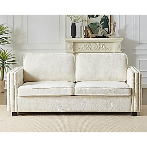 Suheww 2-in-1 Sleeper Sofa with Folding Foam Mattress, 2-in-1 Convertible Pull Out Sofa Bed, Pull Out Sleeper Sofa with Mattress Pull-Out Full Size Sofa Bed for Apartment Beige (Chenille)