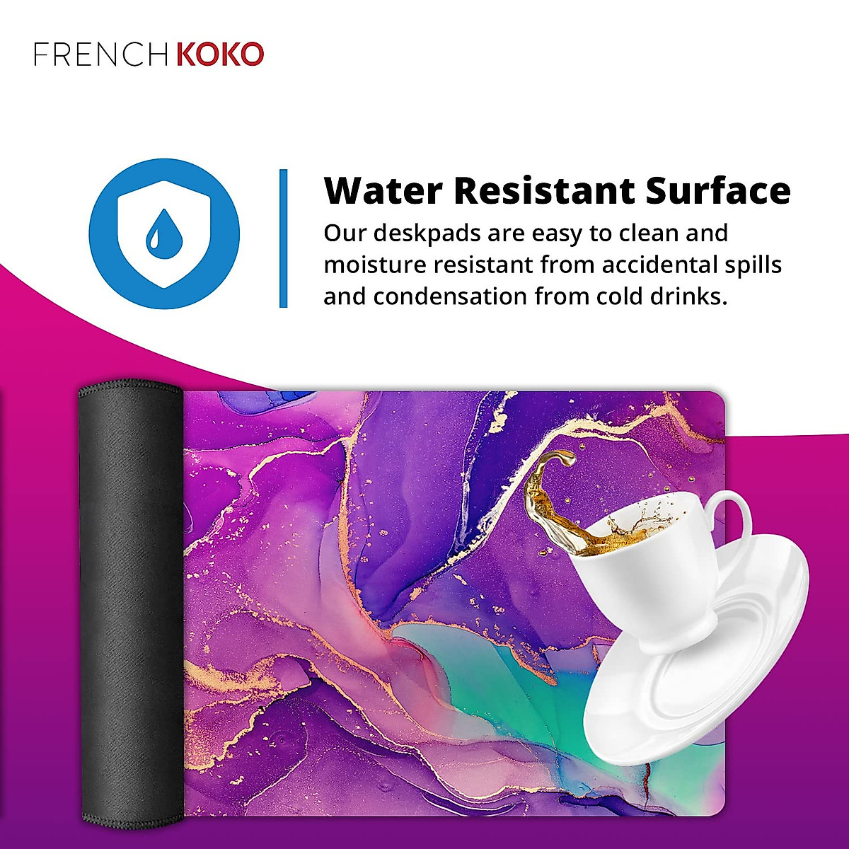 French Koko Large Mouse Pad, Desk Mat, Keyboard Pad, Desktop Home Office Decor School Essentials College Cute Extended Laptop Protector Accessories Pretty Mousepad Women Girls Big Marble Purple