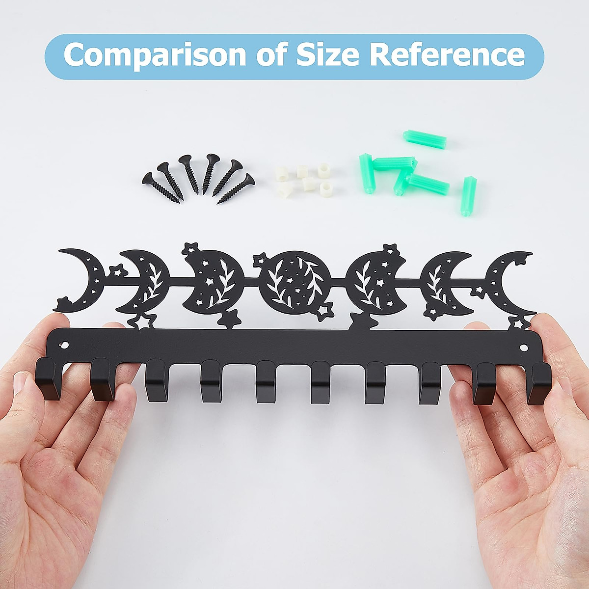 SUPERDANT Moon Phase Key Holder Moon Wall Decor Jewelry Holder Wall Hanging Hooks Metal 10 Hooks Key Holder Wall Moon Decorative Gothic Decor for Bedroom Keys Hangers Mug Purse Jewelry