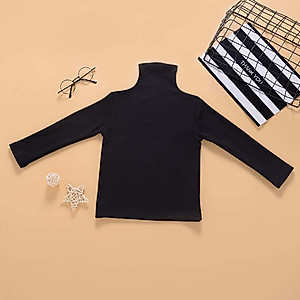 Mubineo Toddler Baby Girl Basic Plain Turtleneck Long Sleeve Cotton T Shirts Tee Tops (Black, 2T)