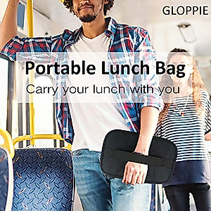 Gloppie Small Lunch Bag for Men Women Insulated Lunch Box Mini Lunchbox Thermal Lunch Boxes Adult Lunch Pail Petty Food Containers Portable Cooler Bags Reusable Snack Bag Loncheras Para Hombres Black