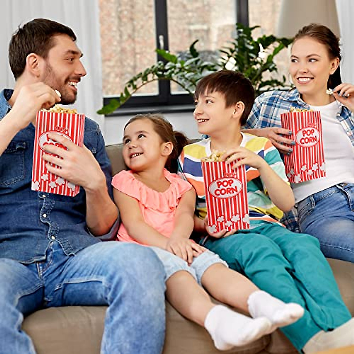 Popcorn Bags Paper Bags Grease Resistant Popcorn Container Single Serving 2 oz Paper Sleeves Red/White Leak Proof Flat Bottom for Movie Theme Party Supplies Retro Carnivals Fundraisers (200 Pcs)