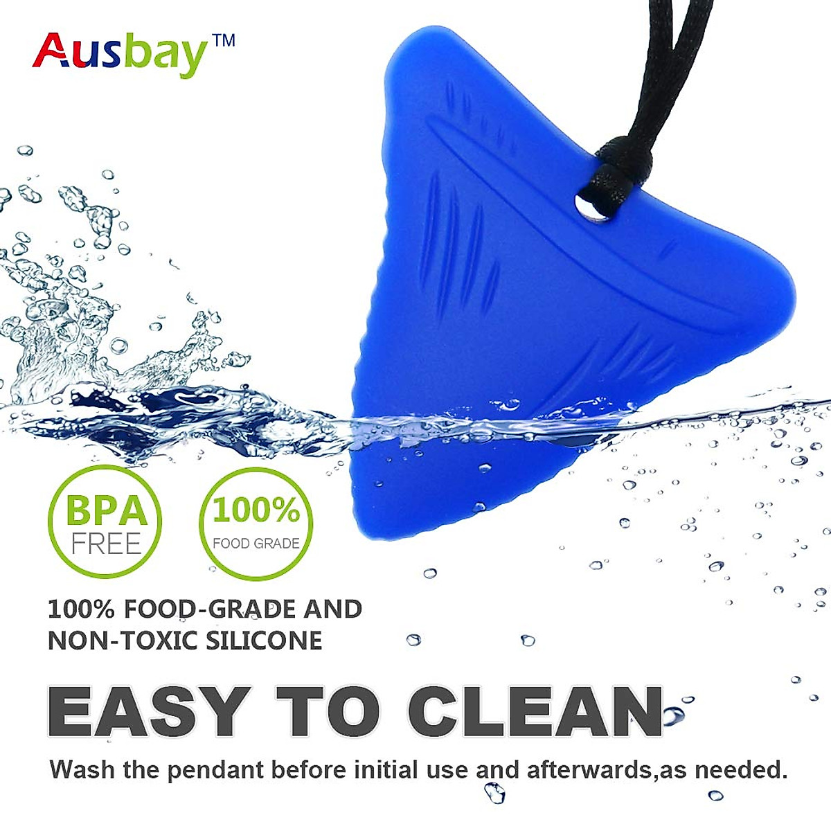 Ausbay Sensory Chew Necklaces, Silicone Shark Tooth Pendant Chewable Jewelry for Boys, Girls, Kids, Adults with Anxiety, SPD, ADHD, Teething, Autism, and Oral Motor Needs(3 Pack)