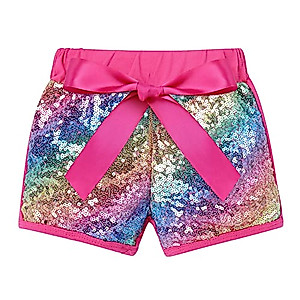 4th Birthday Outfit Girl Toddler Kids Short Sleeve T-shirt+Shiny Gold Rainbow Sequin Shorts+Headband 3PCS Summer Clothes Melon Themed Gifts Watermelon Party Supplies Cake Smash Photoshoot Pink-4 4T