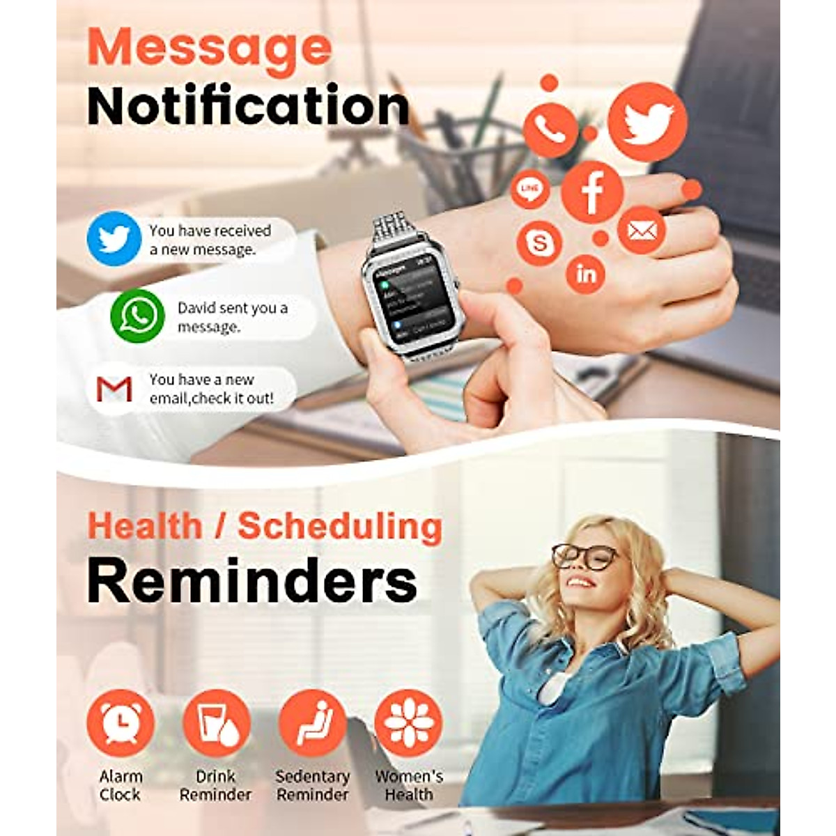 LIGE Smart Watches for Women, 1.57‘’HD Screen Fitness Watch with 21 Sport Modes/Heart Rate/Blood Pressure Monitor/Sleep Tracker, Smartwatch with Text and Call, IP67 Smart Watch for Android iOS, Silver