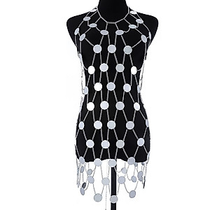 Asooll Sequins Body Chain Bra Layered Chest Chain Bikini Body Jewelry Fashion Bikini Beach Rave Body Accessories Jewelry for Women and Girls (Silver)