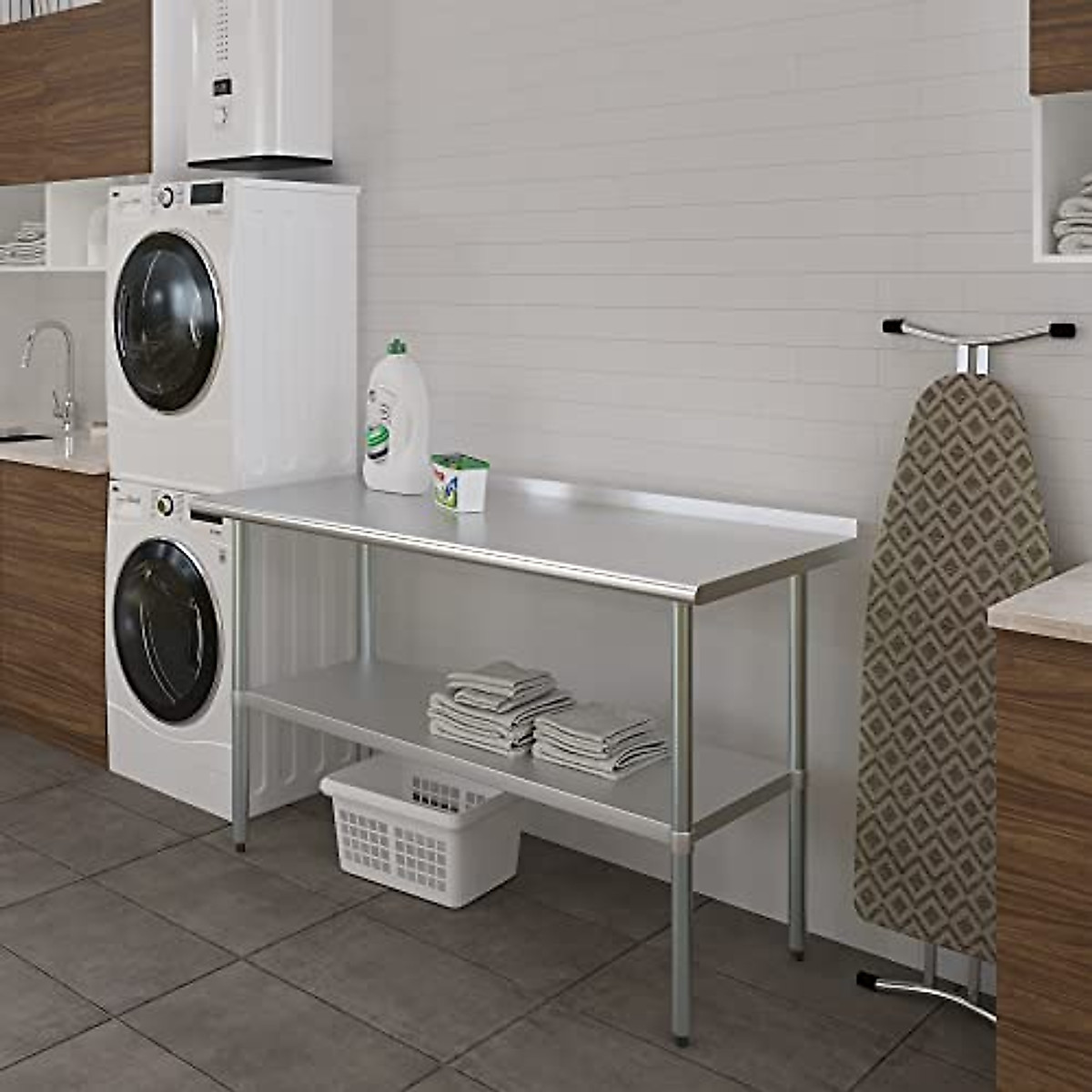 AmGood 60" Long x 24" Deep Stainless Steel Work Table with 1.5" Backsplash | Metal Kitchen Food Prep Table | NSF