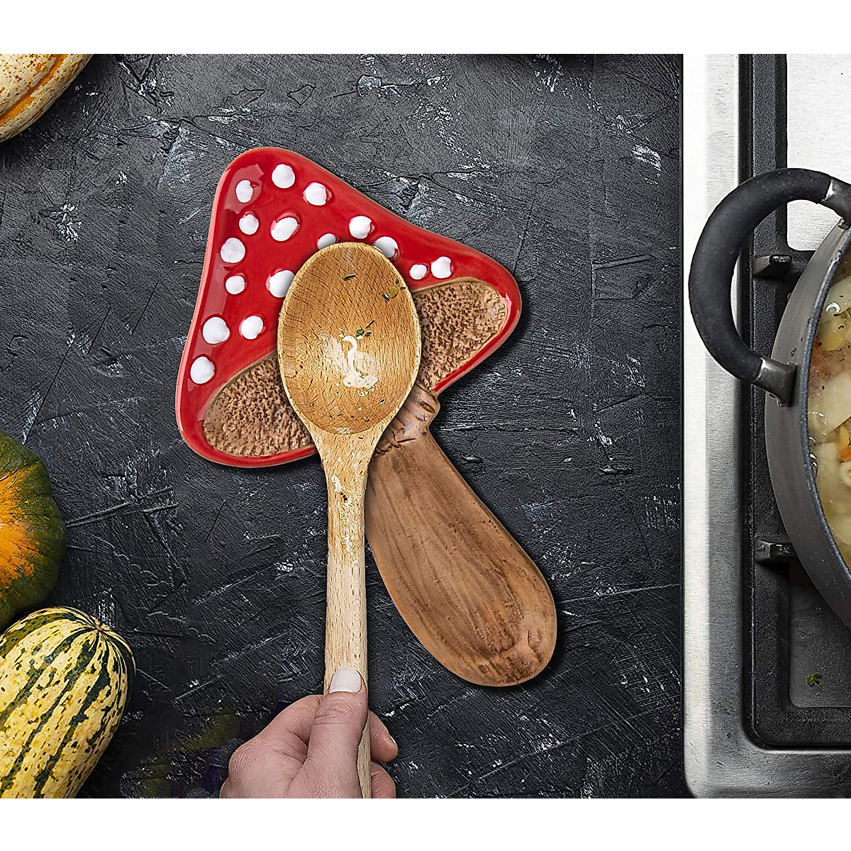 Spoon Rest Spoon Holder For Stove Top Cute Mushroom Spoon Rest For Kitchen Counter Ceramic Spatula Holder Utensil Rest