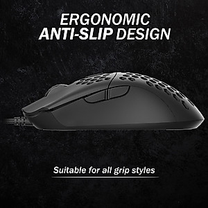 HK Gaming Sirius M Ultra Lightweight Honeycomb Shell Gaming Mouse | 54 Grams | 12000 cpi | USB Wired | 6 programmable Buttons | On-Board Memory | Anti Slip Grips | Sirius-M 12000cpi Black