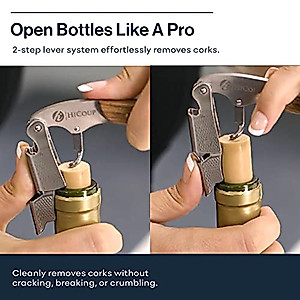 Hicoup Wine Opener - Professional Corkscrews for Wine Bottles w/ Foil Cutter and Cap Remover - Manual Wine Key for Servers, Waiters, Bartenders and Home Use - Stainless Steel w/ Sapphire Resin Inlay