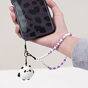 Bpluma 2Pcs Couple's Phone Lanyard Wrist Strap Anti-Lost Charm Panda Cartoon Keychain Kawaii Acrylic Beads Lanyard for Boys Girls (Purple)