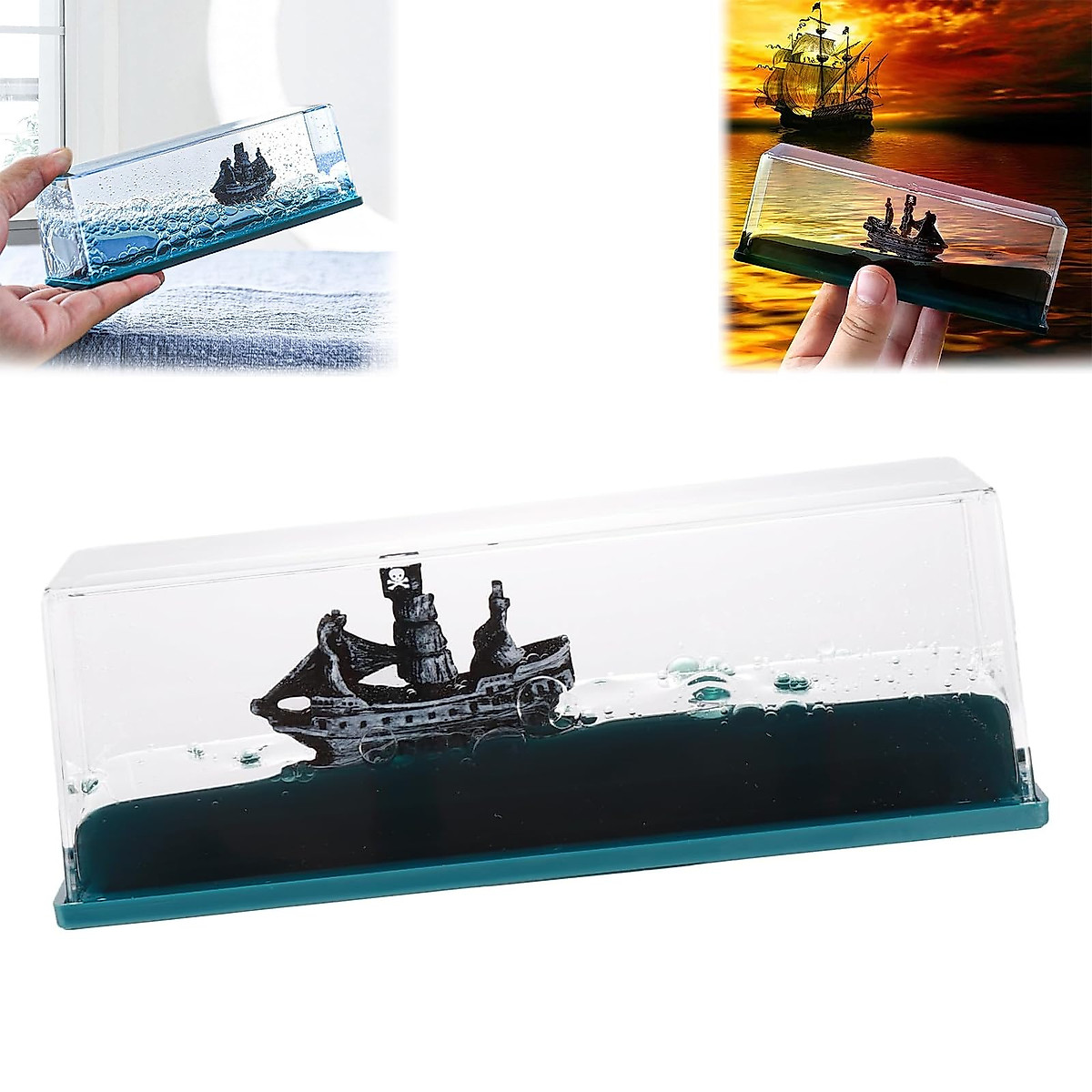 Chilifuli Cruise Ship Fluid Drift Bottle, Unsinkable Boat in a Box, Titanic Model Liquid Wave Decoration, That No Longer Sinks Toy, for Car Display Cases and Gifts-A
