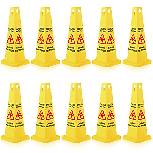 10 Pieces Floor Safety Cone Yellow Caution Wet Floor Sign 4 Sided Floor Wet Sign Public Caution Wet Floor Cone Yellow Avoid Fall Slip Accident for Indoors and Outdoors