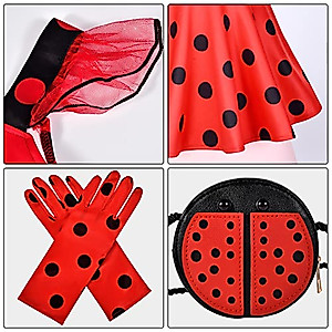 Ladybug Dress Costume for Girls with Polka Dots Tutu Dress Halloween Birthday Dress Up Pretend Play for Kids 3-8 (4-5T)