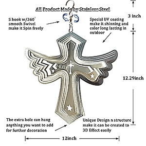 Fonmy Wind Spinner-Angel Wing Christmas Decor. Worth Gift Indoor Outdoor Garden Decoration Crafts Ornaments Metal Art Kinetic Yard Art Decorations 12 inch Silver Color Angel Wing Cross Wind Spinners