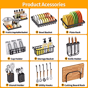 Urackify Over The Sink Dish Drainer Drying Rack, Adjustable (25.19"-37.4") Over Sink Dish Drying Rack, Extra Large Extendable Dish Rack Above Kitchen Sink, 3 Tier Dish Strainer with Storage Basket