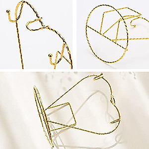 ikasus 2 Cups Stand Metal Cups Holders, Heart Shaped Cup and Saucer Holder Water Cup Drain Rack Household Kitchen Coffee Mugs & Tea Cup Storage Rack Stainless Steel Tabletop Coffee Mug Holder Gold