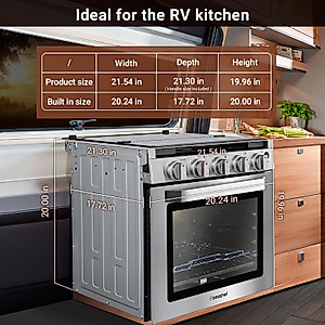 AMZCHEF RV Gas Range 21 Inches Tall,1.77 Cu.Ft Propane Range Oven with 3 Burners Stove for RV, Apartment, Mobile Home, Stainless Steel.