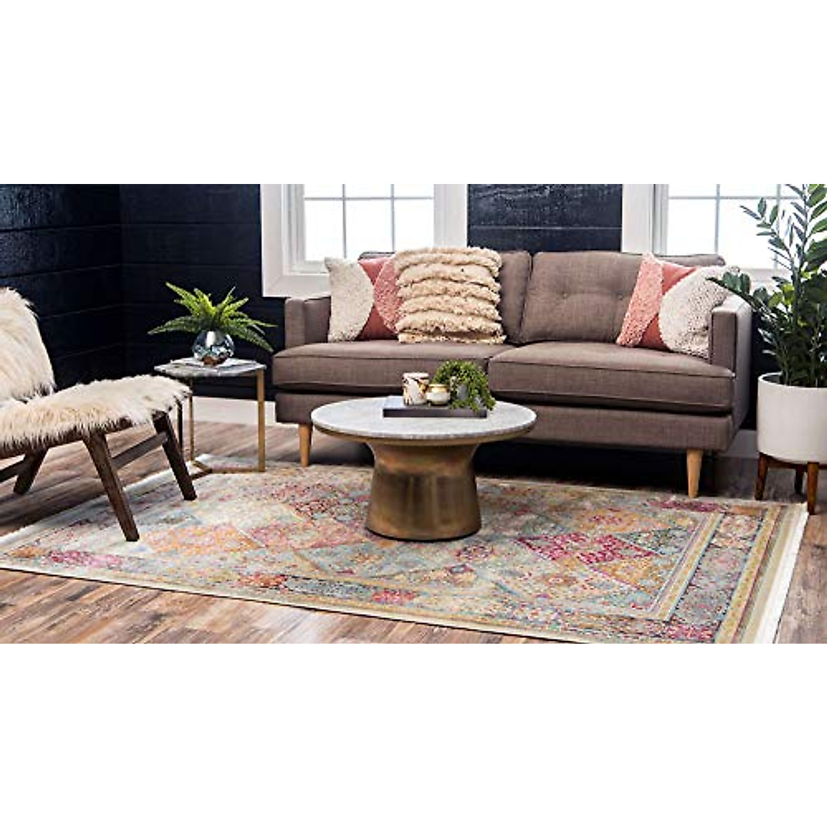 Unique Loom Baracoa Collection Area Rug - Marta (5' 5" x 8' Rectangle, Multi/ Burgundy)