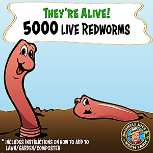 Uncle Jim's Worm Farm 5000 Count Red Wiggler Composting Worms Mix for Garden Soil or Fishing | Starter Pack of Compost Worms Improves Soil Structure and Quality for Healthier Gardens
