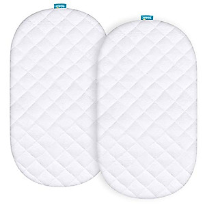 Bassinet Mattress Pad Cover Compatible with Delta Children Sweet Dreams/Deluxe Sweet Beginnings Bedside Bassinet, Waterproof Mattress Protector, 2 Pack, Bamboo Surface