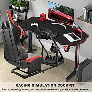 Hottoby Racing Simulator Cockpit Stand Reinforcement Bar Fit for Logitech/Thrustmaster G25 G27 G29 G920 G923 T300RS,Adjustment Sim Bracket,No Steering Wheel,HandBrake,Pedals & Seat