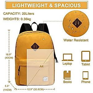 VASCHY Lightweight Backpack for School, Classic Basic Water Resistant Casual Day-pack for Travel with Bottle Side Pockets (Gold)