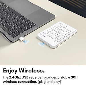 Macally USB C Wireless Number Pad | Numeric Keypad for Mac Macbok iMac | Wireless 10 Key for Laptop PC Computer Notebook Surface Chrome (2.4G USB) Perfect for Data Entry Numpad Number Keyboard