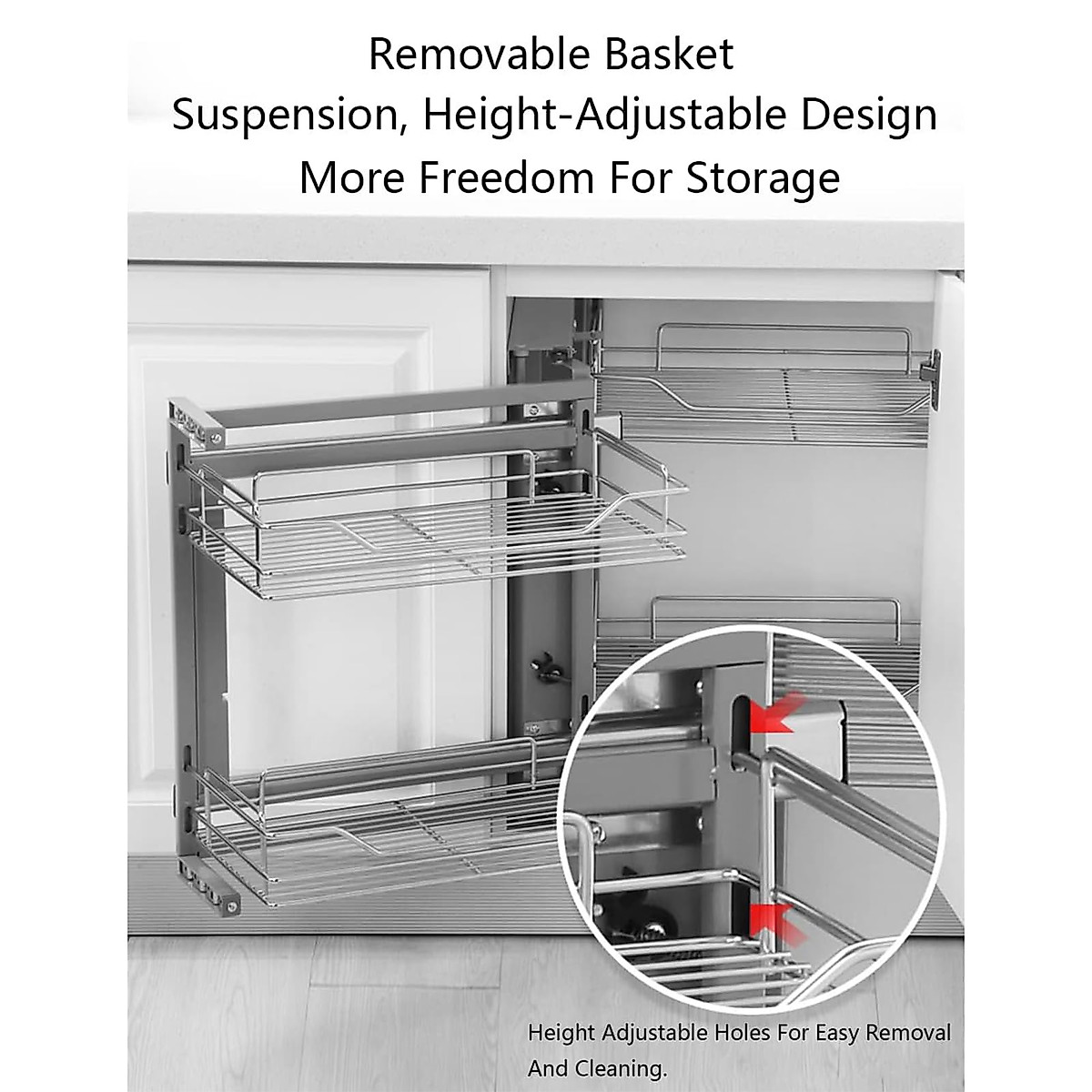 QLYFWLKQ 15" Blind Corner Organizers, Magic Corner Base Cabinet Pull Out Left, 2 Tier Pull Out Cabinet Organizer for Kitchen Cabinet (LeftOpen)