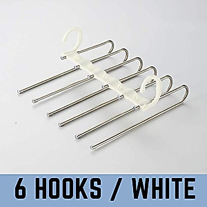Kumillet Multifunctional Pants Hangers 2 Packs - space saving non slip rack organizer foldable hangers for clothes scarf jeans trousers shorts closet bottom heavy metal multi clothing (White, 6 Hooks)