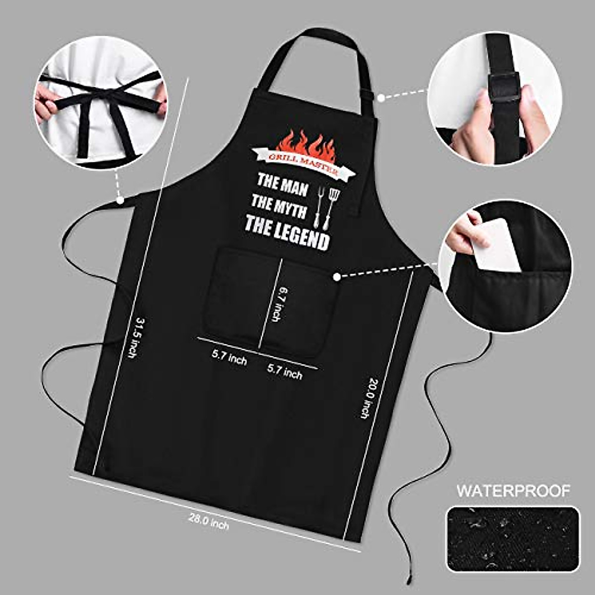 Funny apron for men, BBQ aprons for men, Grilling aprons, Chef cooking apron, with two tool pocket, Adjustable Neck Strap Waterproof and OilProof Best for Grilling, Birthday Gifts for Dad, Mens gifts.