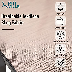 PHI VILLA Outdoor Cast Aluminum Patio Dining Chairs Set of 4, Stackable Patio Teslin Sling Chairs with Armrest for Deck, Garden, Terrace, Yard