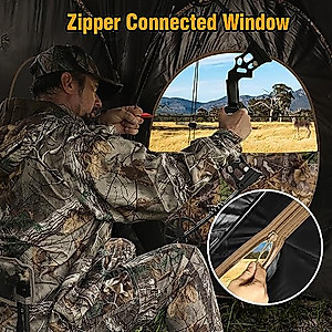 MOFEEZ Hunting Blind, 270°View with Silent Zipper Window 1-2 Pereson Ground Deer Stand Pop Up Tent with Portable Bag and Tent Stakes (Camo, 60 "Lx60 Wx64 H)
